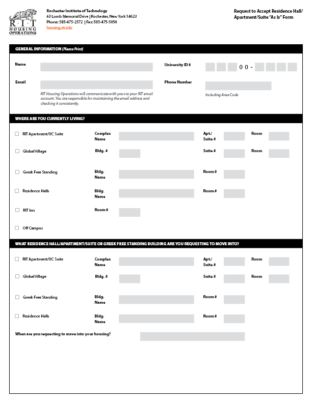 2020 - 2021 Accept Residence "As Is" Form | Housing | RIT