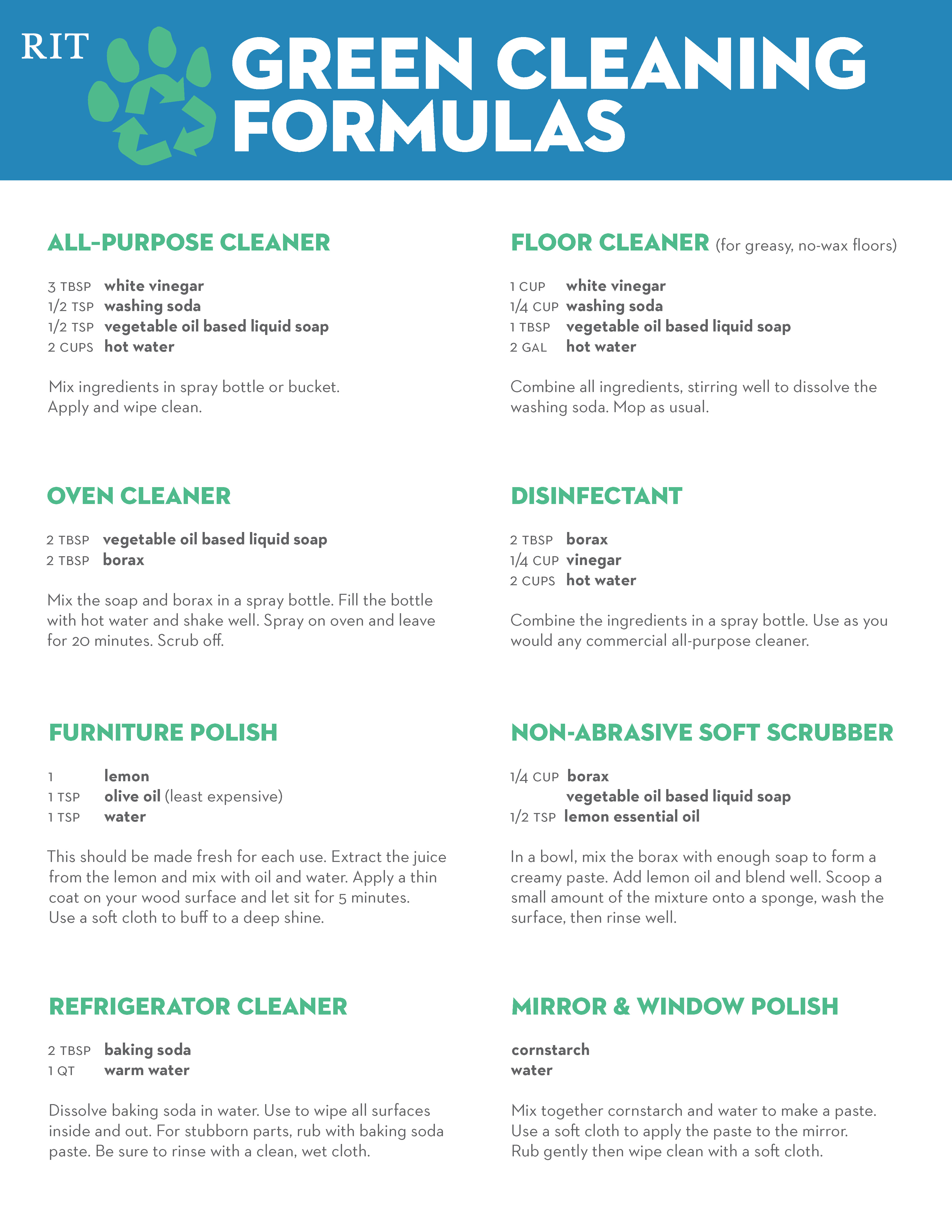 2020-2021 Green Cleaning Formula | Housing | RIT