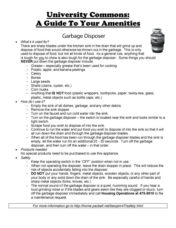 University Commons Appliance Instructions | Housing | RIT