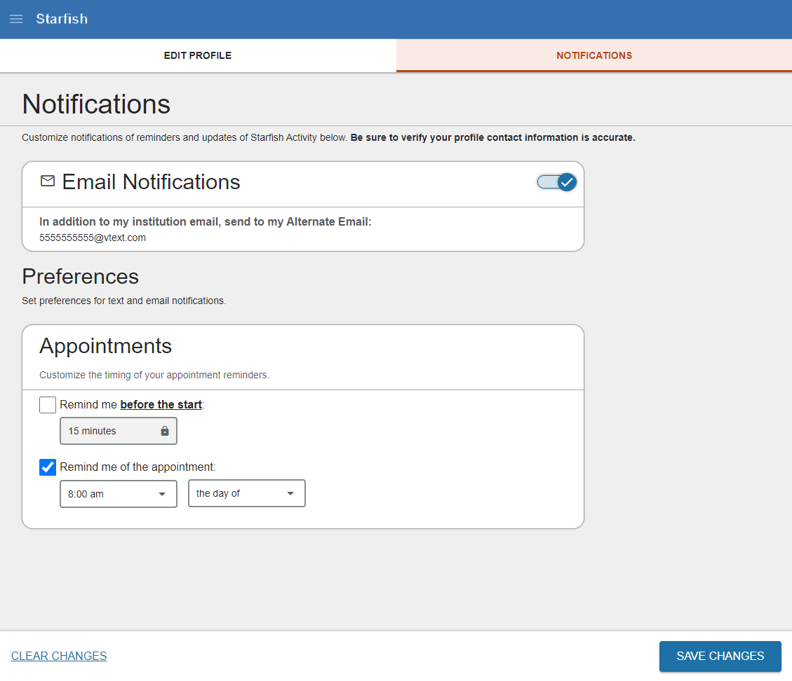 Configuring Your Profile | Starfish for Students | RIT